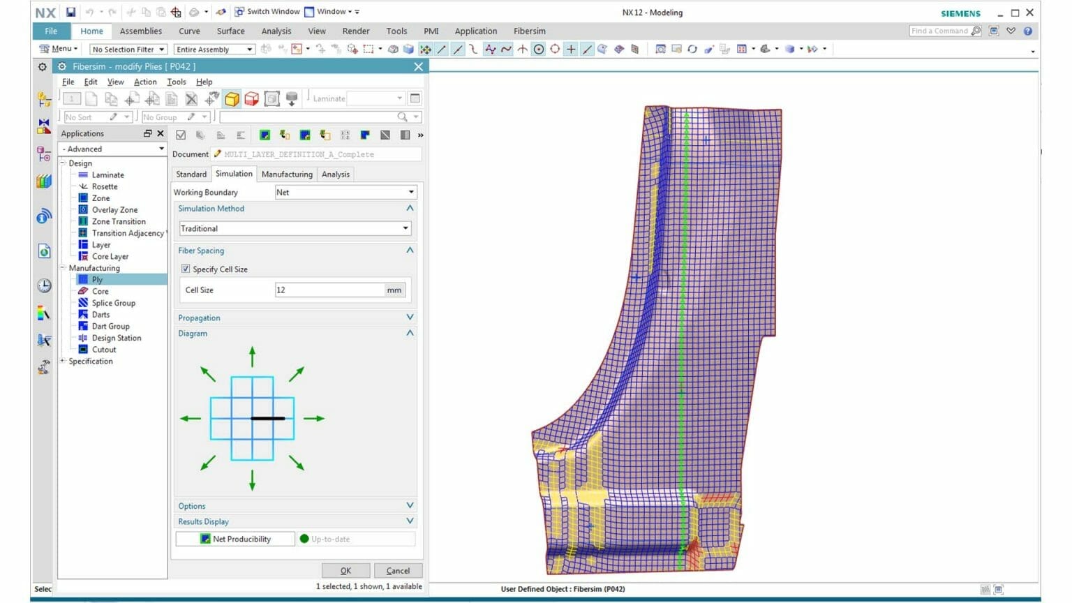 Fibersim, composite part design optimization - Maya HTT